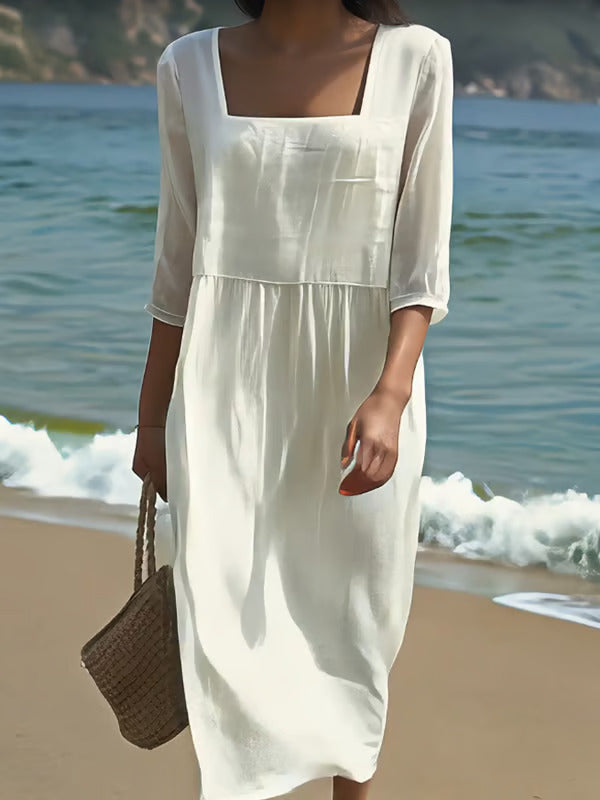 CLARA | LINEN SUMMER DRESS WITH SQUARE NECKLINE – Sev. Mills